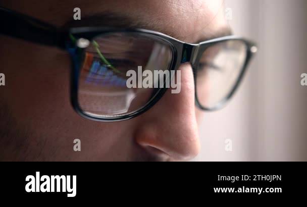 Close Up Reflection Glasses Business Graphics Work Routine Businessman ...