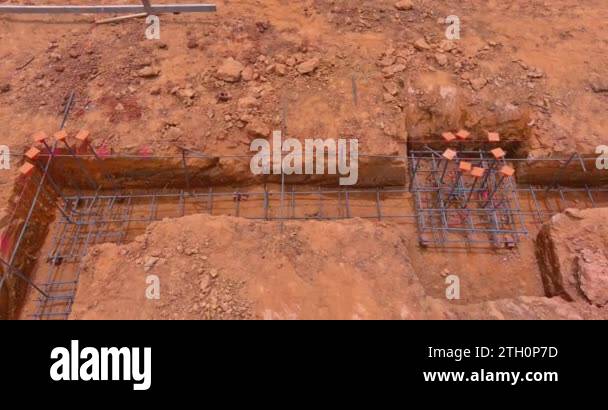 Steel is put into a trench to a concrete foundation for new house Stock ...