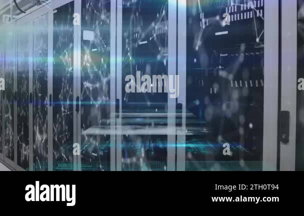 Animation of connected icons and dots over multiple interfaces against ...