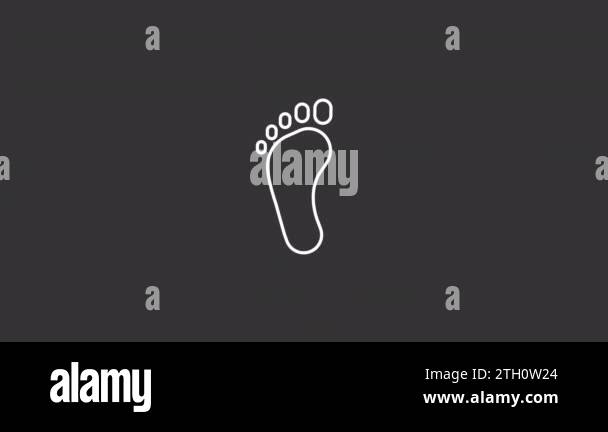 Animated footprint white line icon. Barefoot. Environmental trace ...