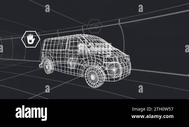 Animation of 3d car with multiple icons and programming language moving ...
