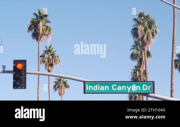 Palm trees and blue sky, Palm Springs resort city near Los Angeles ...