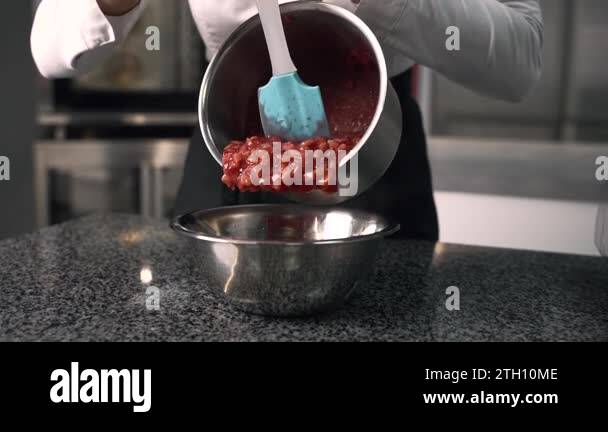 young girl chef makes desserts. bakes sweets and cakes. makes blanks ...