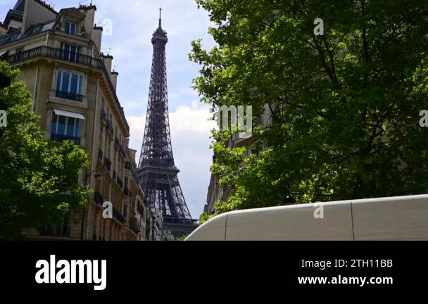 Paris, France. June 2022. Amazing footage of the Eiffel Tower that stands out among the ...