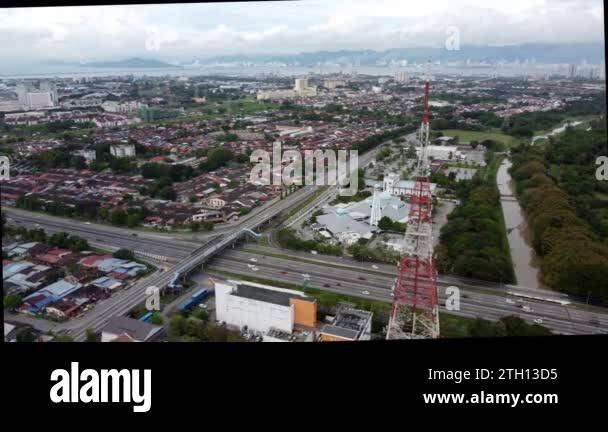 Seberang Perai, Penang, Malaysia - Oct 31 2021: Aerial rotating ...