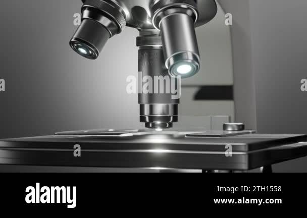 Automated microscope in scientific laboratory close-up shot. Scientific ...
