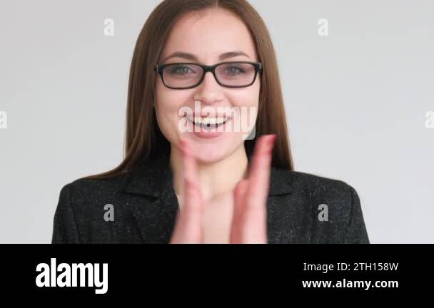 Job promotion. Professional success. Excited business woman clapping ...