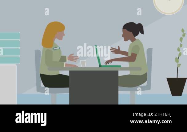 Animated illustration of two people talking at the table. Work related ...