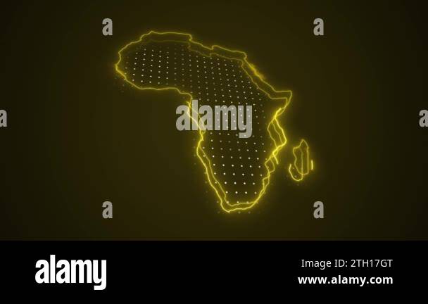 3D Neon Yellow Africa Map Borders Outline Loop Background. 3D Neon ...
