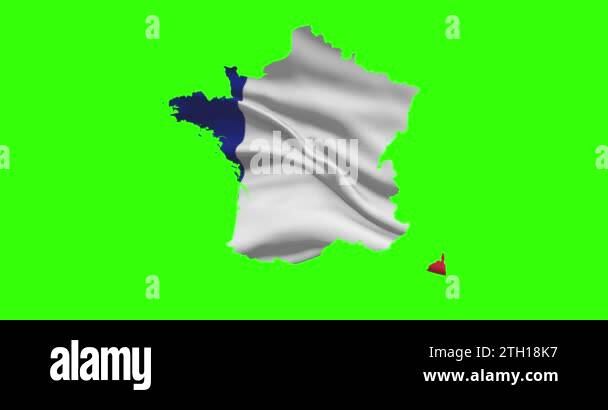 France country shape outline on green screen with national flag waving ...