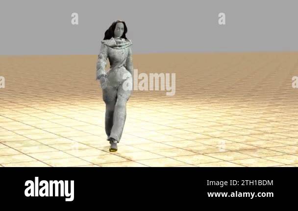 3d simulation of a fashion-show where fictional model wears winter ...