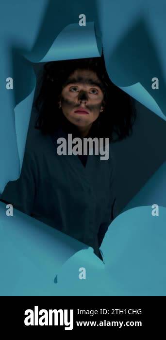 Vertical video: Portrait of mad crazy chemist with messy hair after ...