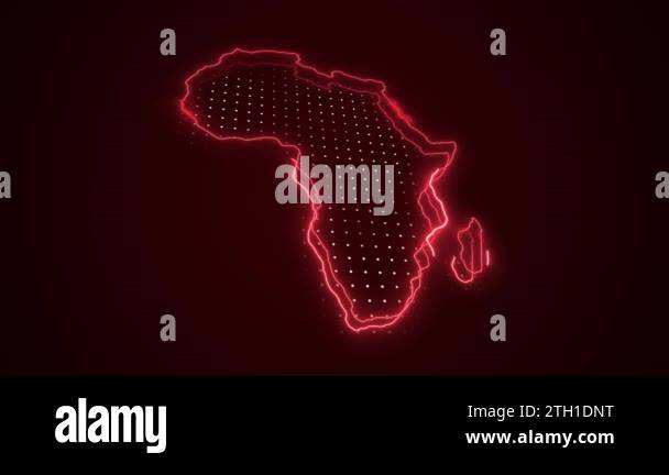 3D Neon Red Africa Map Borders Outline Loop Background. 3D Neon Red ...