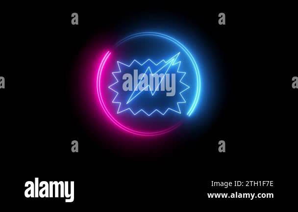 3d render, lightning, electric power symbol, retro neon glowing sign ...