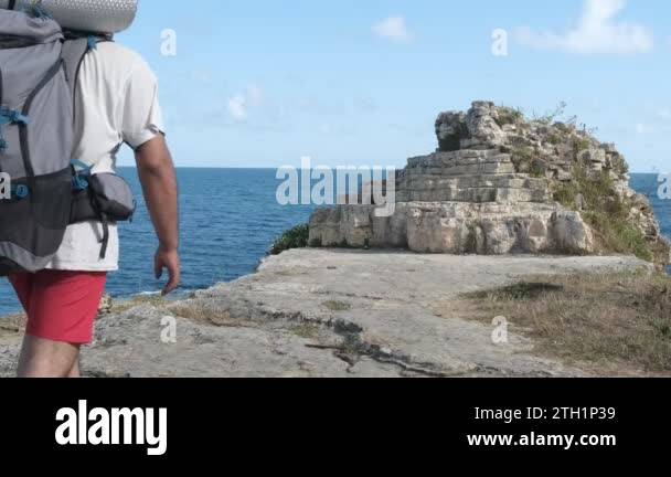 Camper walking to landscape, young boy walking towards landscape with ...