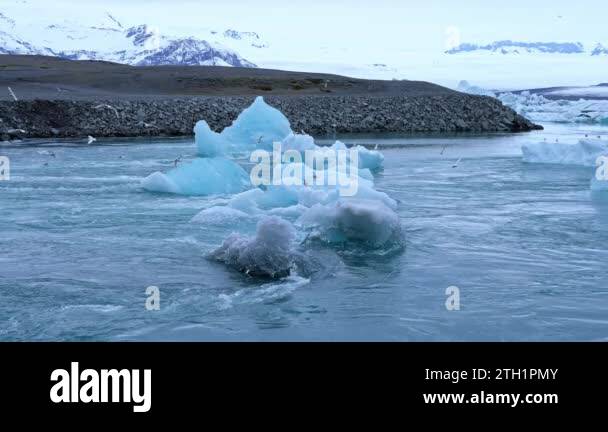 Close-up of beautiful iceberg on black sand at Diamond beach in Iceland ...