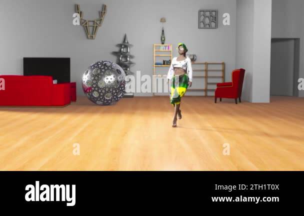 3d simulation of a fashion-show where model wears some nice fashion ...