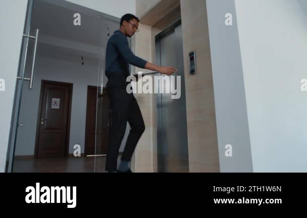 Office worker going downstairs with elevator when creepy dangerous ...