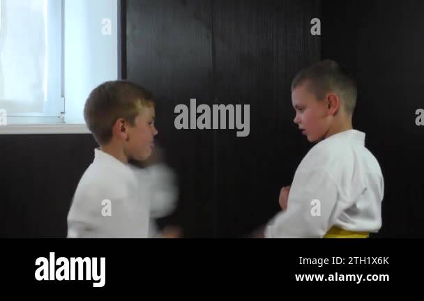 Two athlete boys train active paired exercises with hands Stock Video ...