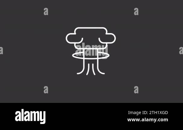 Animated atom bomb white line icon. Nuclear explosion. Radioactive mushroom cloud. Seamless loop ...
