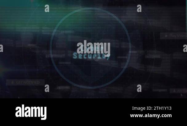 Cyber security text over round scanner and security chain icon against ...