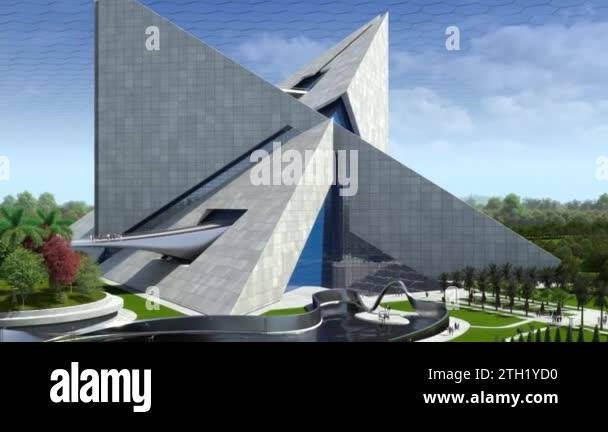 Futuristic architecture under a hexagonal gigantic dome with a building ...