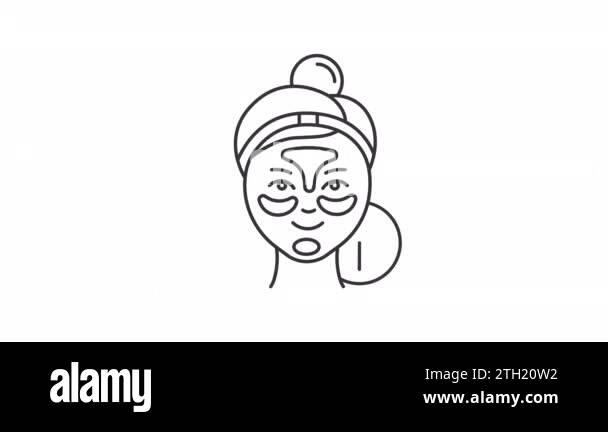 Animated eye patches linear icon. Eye bag removal. Apply and wait ...