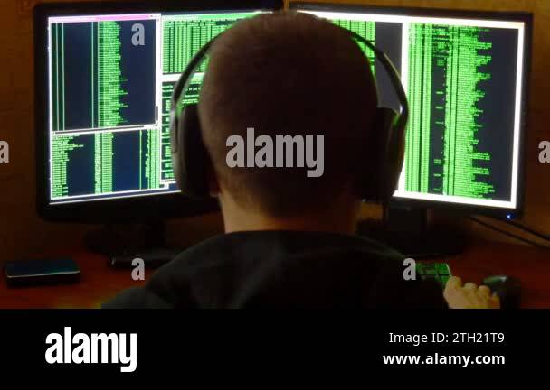 Worried and angry hacker is upset and stressed. Criminal hacker ...