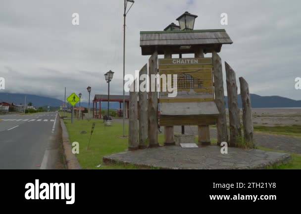 Cityscape of Chaiten in Patagonia, Chile, along the carretera austral ...