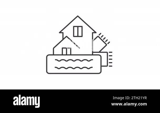 Animated home heating linear icon. Weatherization. Weather proof house ...