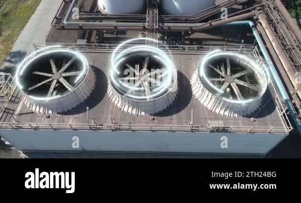 Cooling tower from a drone. Industrial cooling towers. wet cooling ...