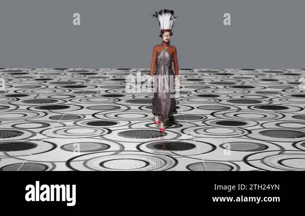 3d simulation of a fashion-show where model wears some costume inspired ...