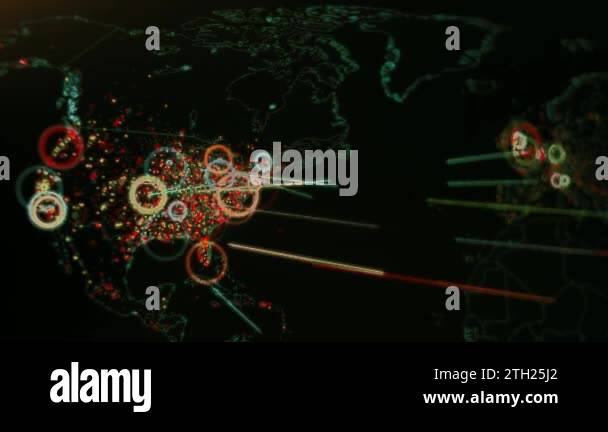 World map with different targets for cyber attack. Hacking and ...