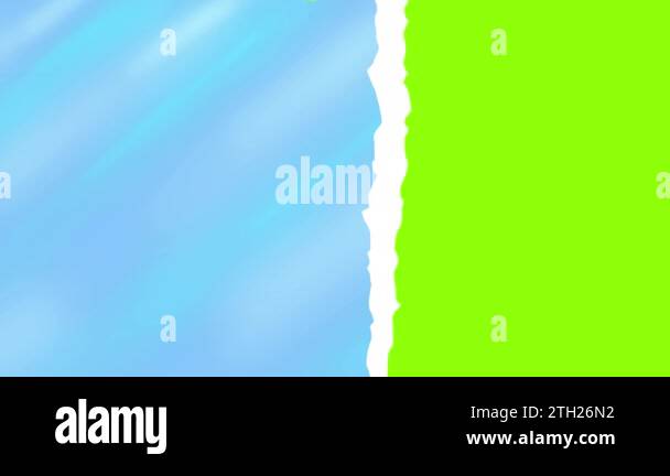 Cartoon transition with torn blue paper on a green screen. Change the ...