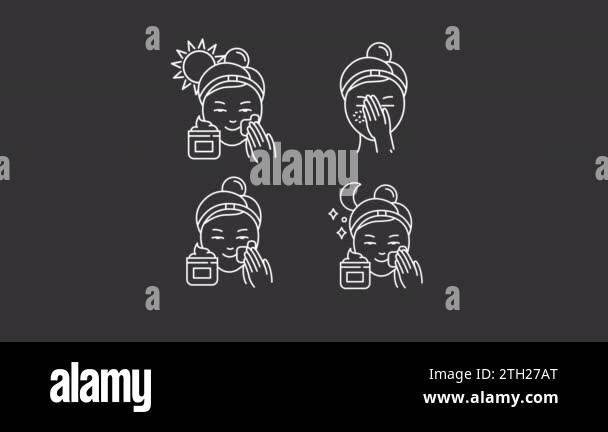 Animated creams white line icons. Day and night face cream. Loop HD ...