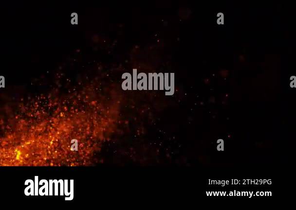 Abstract loop orange fire particles with smoke cloud flare explod flow ...
