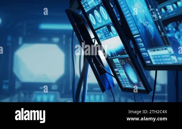 Futuristic spaceship control panel interface. Spacecraft digital ...