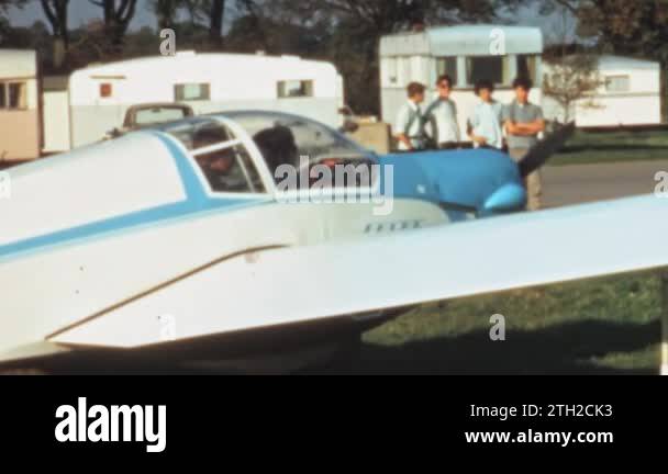 Lightweight airplane of the 1960s engine start by pulling a rope ...