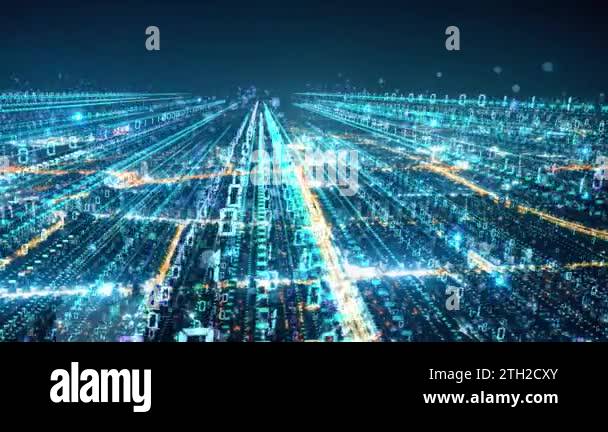 Modern city with moving binary code Stock Video Footage - Alamy