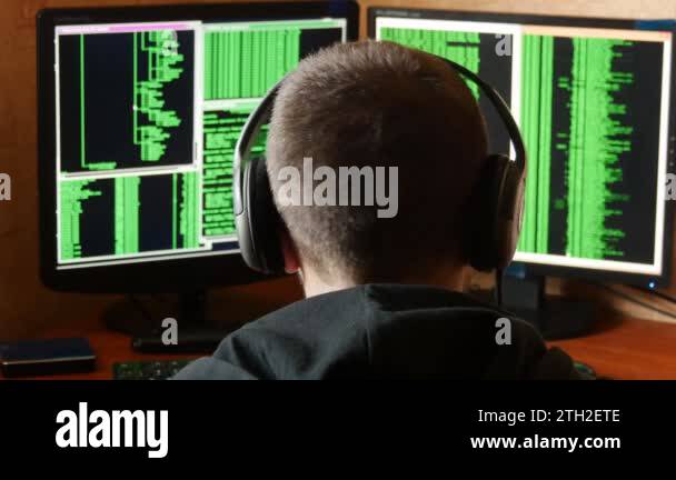 Worried and angry hacker is upset and stressed. Criminal hacker ...