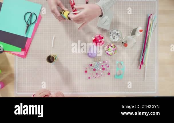 Flat lay. Kids papercraft. Making paper bugs out of the empty toilet ...