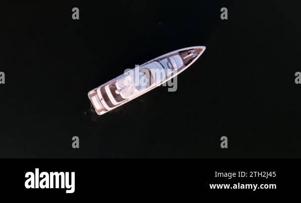 Luxury leisure motor yacht marine cruise sea ship overhead top down ...