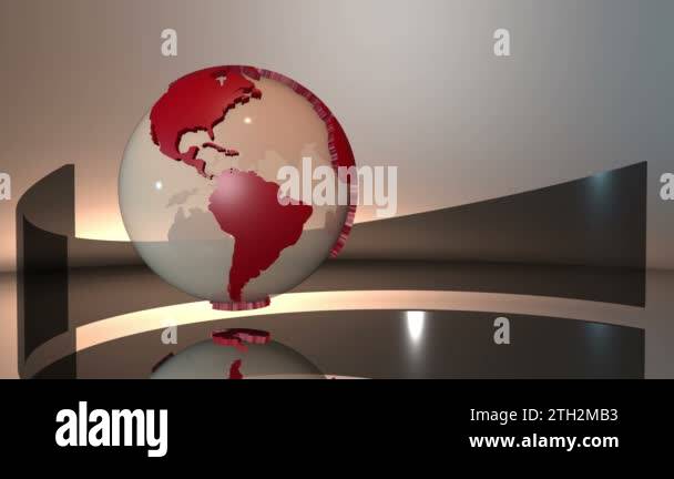 Advanced futuristic scene of a 3d spinning glass Earth globe with red ...