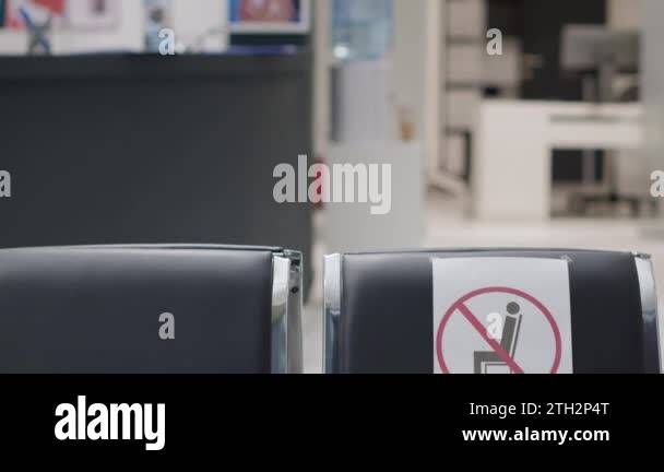 No people sitting on waiting room chairs during virus pandemic, nobody ...