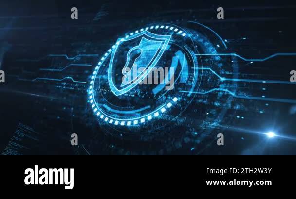 Cyber security, network protection and digital data with shield symbol ...