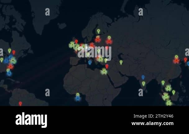 World map with different targets for cyber attack. Hacking and ...