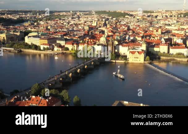 Prague Old Town in Czech Republic with Famous Sightseeing Places in Background. Charles Bridge ...