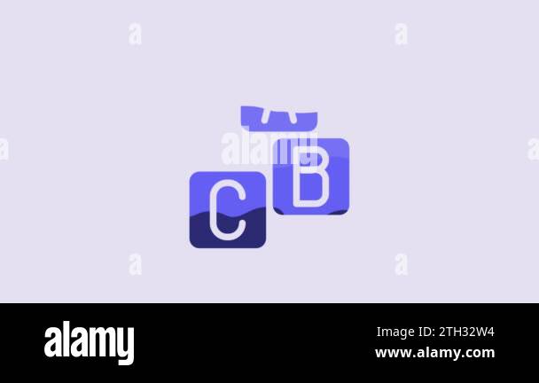 Blue ABC blocks icon isolated on purple background. Alphabet cubes with ...
