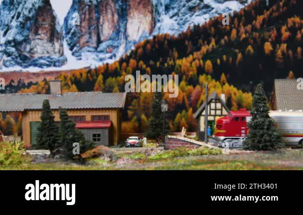 Florence, January 2022: Freight model train in miniature. Model railway ...