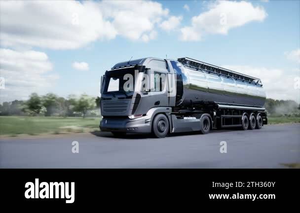 Generic 3d model of gasoline truck very fast driving on highway. Gas ...